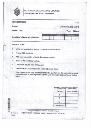 Maths JCE 2019 Paper 2 - Revision - introductory to mathematics - Studocu