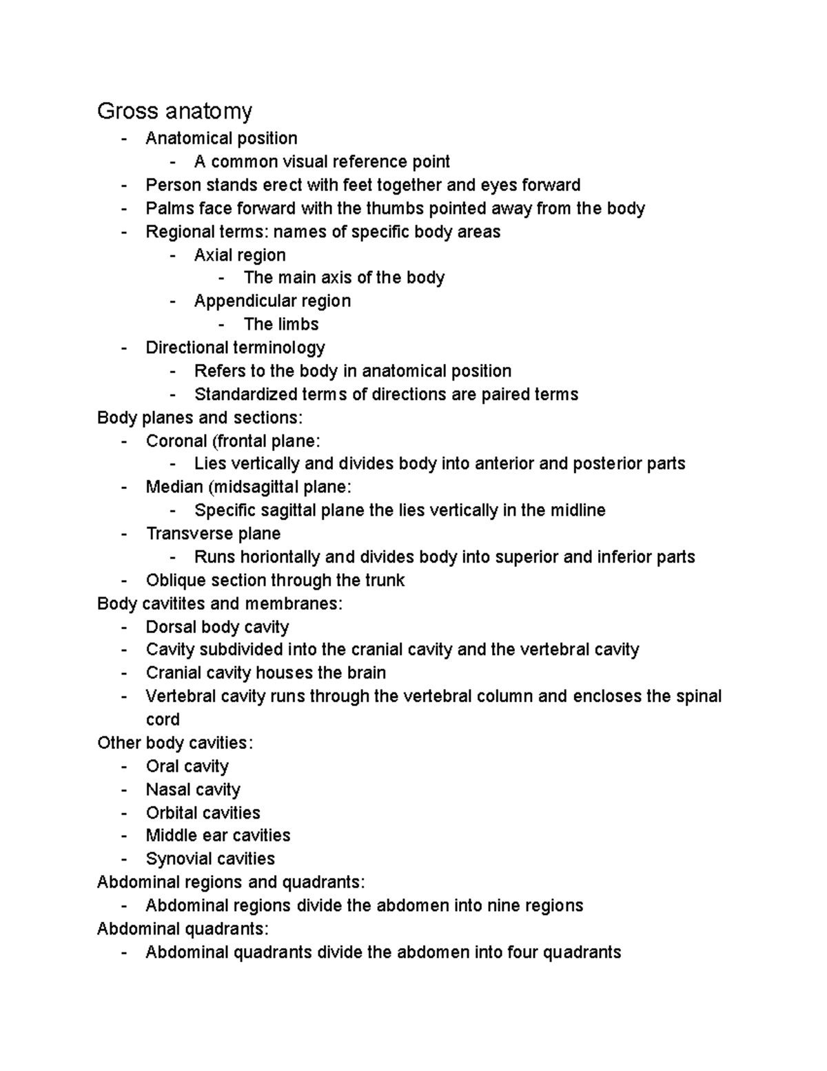Anatomy notes 2 - Gross anatomy Anatomical position A common visual ...
