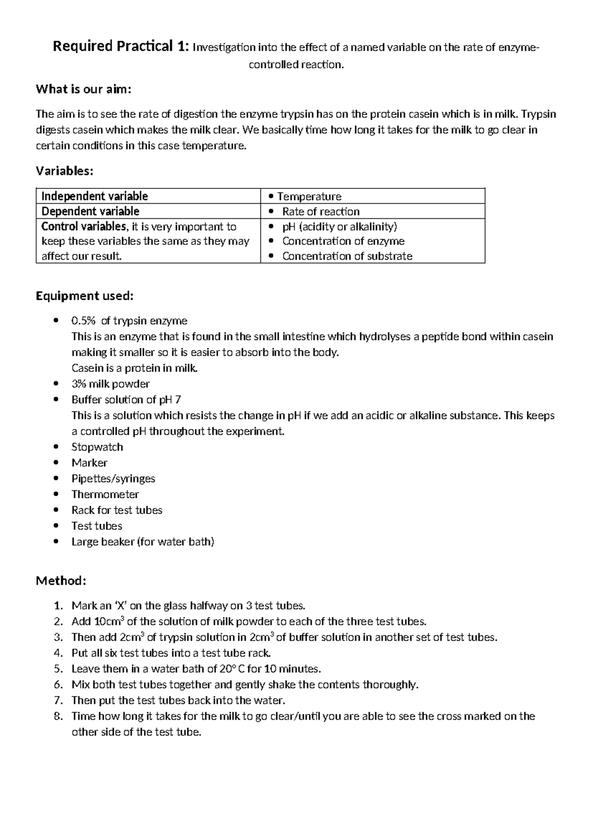 Required Practical 1 Rp 1 A Level Biology Required Practical 1 Investigation Into The
