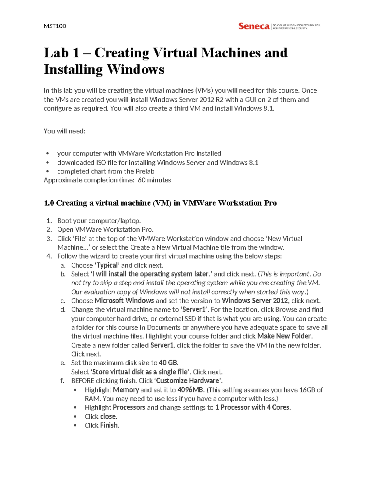 Lab 1 - Creating Virtual Machines and Installing Windows - MST Lab 1 ... Lab 1 - Creating Virtual Machines and Installing Windows - MST Lab 1 ...