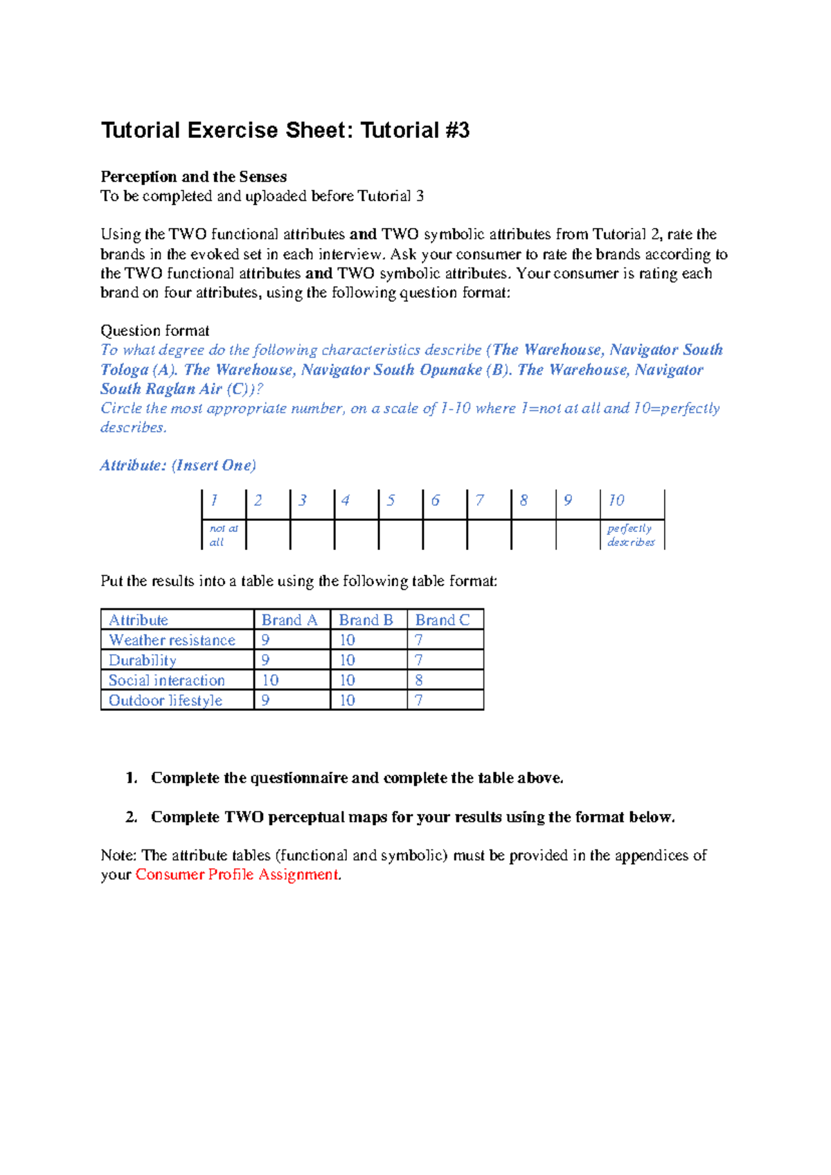Tutorial Exercise Sheet 3 - Ask your consumer to rate the brands according to the TWO functional ...