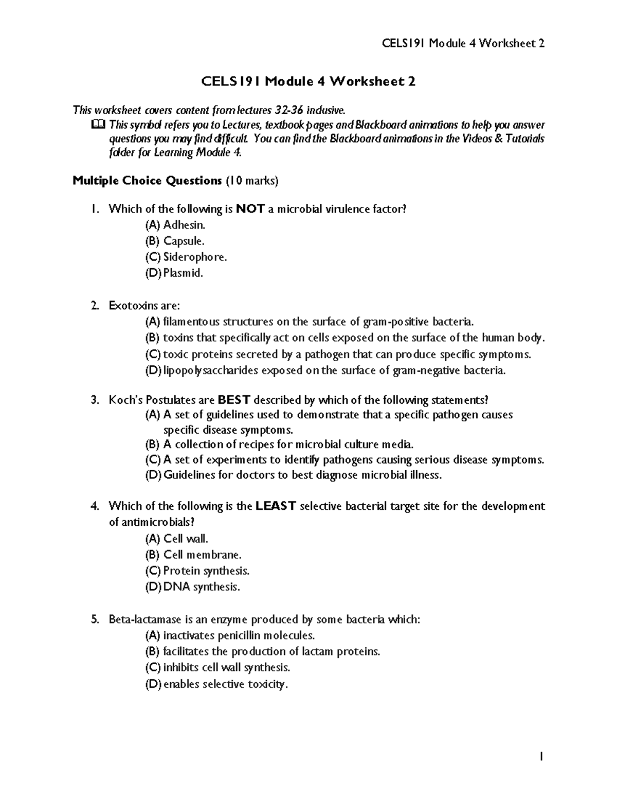 CELS Module 4 Worksheet 2 - Questions - CELS191 Module 4 Worksheet 2 This worksheet covers ...