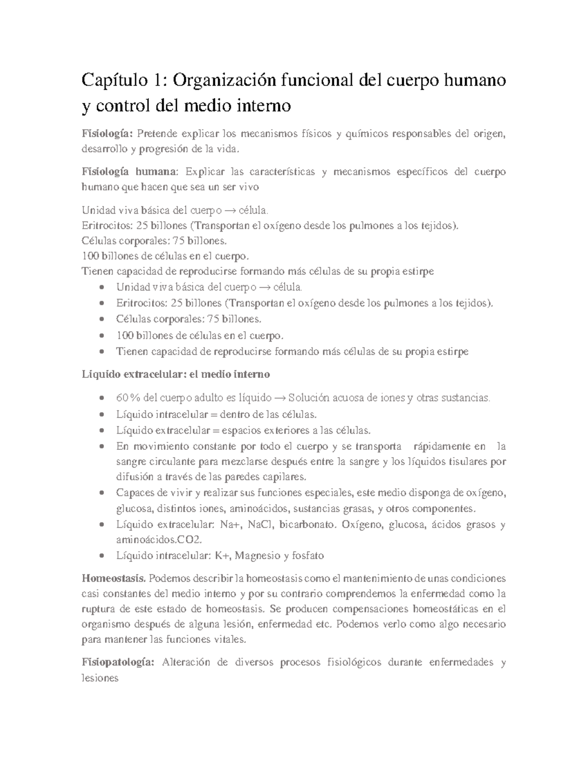 Capítulo 1 - resumen del capitulo #1 de Guyton 13° edicion - Capítulo 1: Organización funcional ...