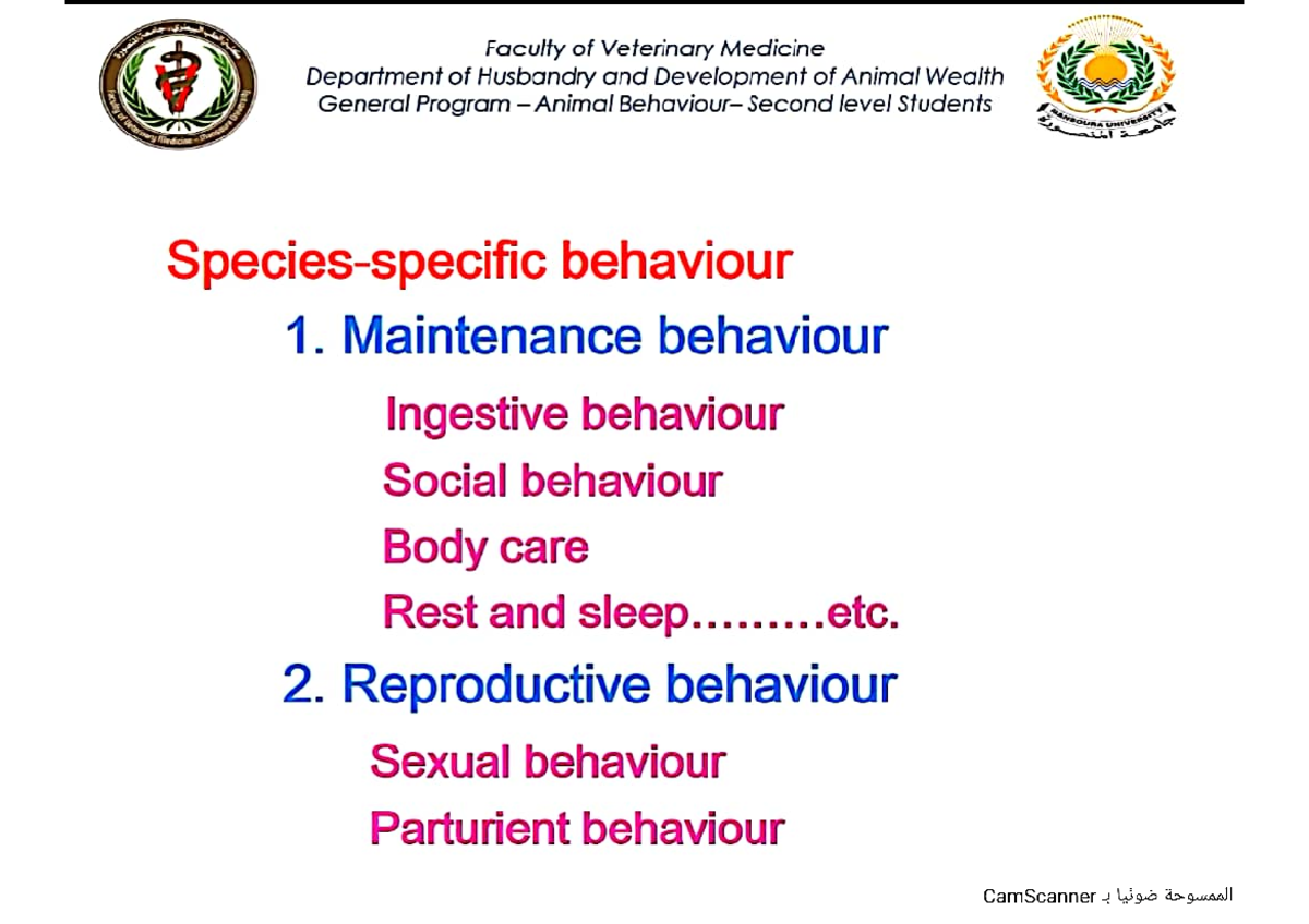 Species-specific behavior - Animal behavior - Studocu