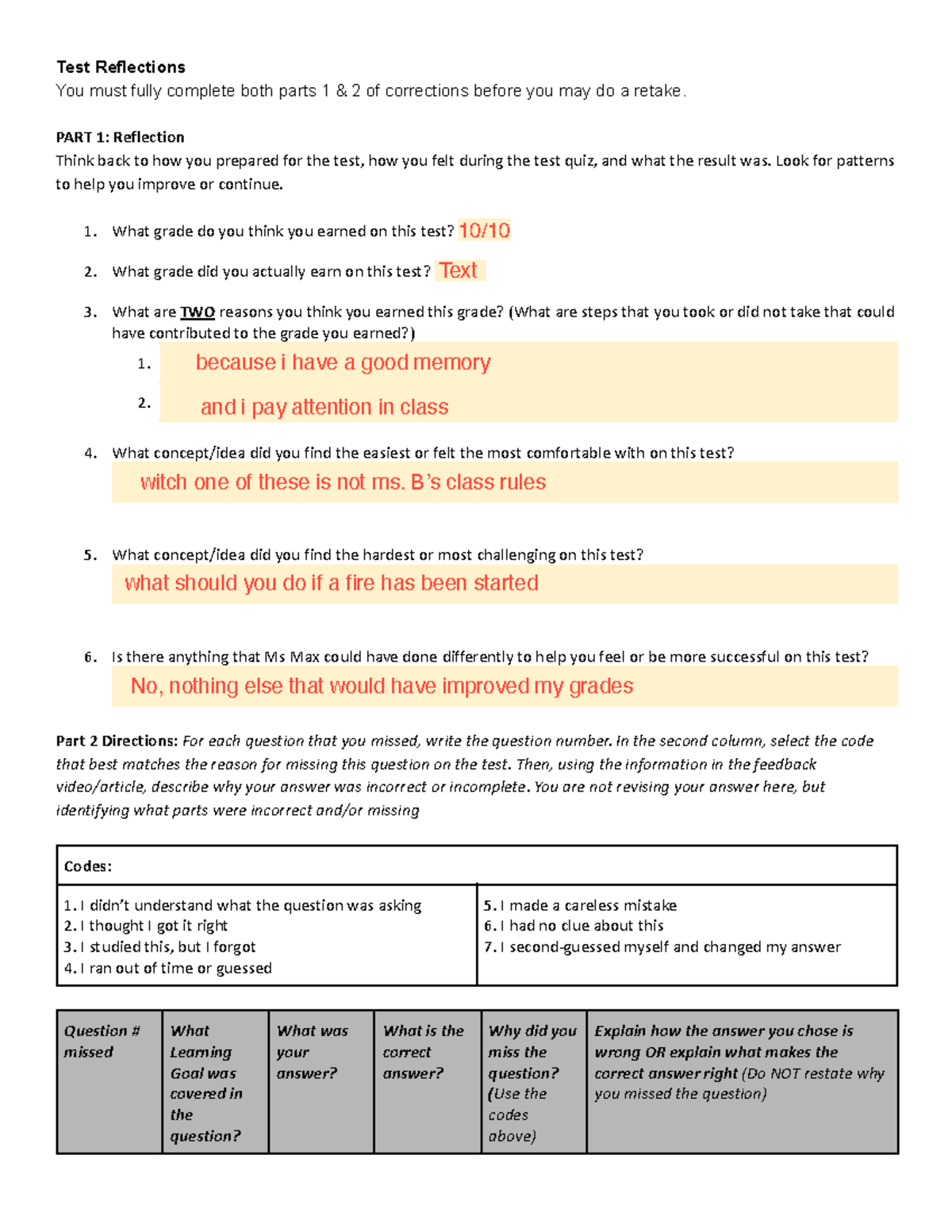 WHS Bio Department Test Reflections - Test Reflections You must fully ...
