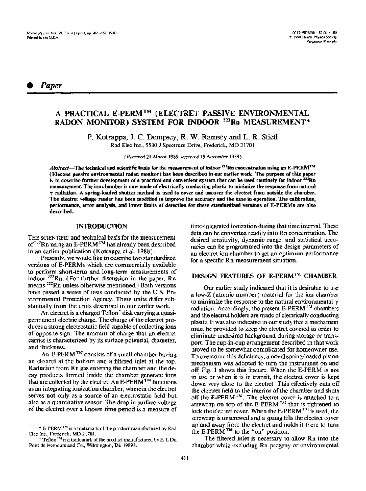 Kotrappa Practical Epermsystem OP 1 - HeaNh Physics Vol. 58. No. 4 ...