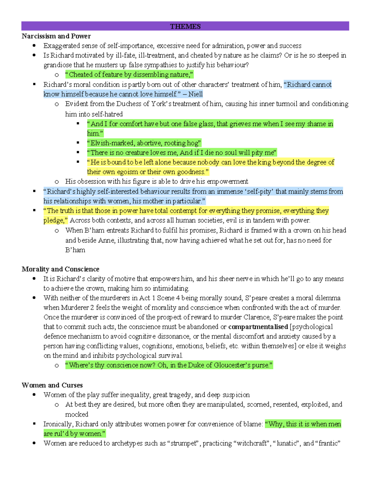 Ultimate Richard - notes - THEMES Narcissism and Power Exaggerated ...