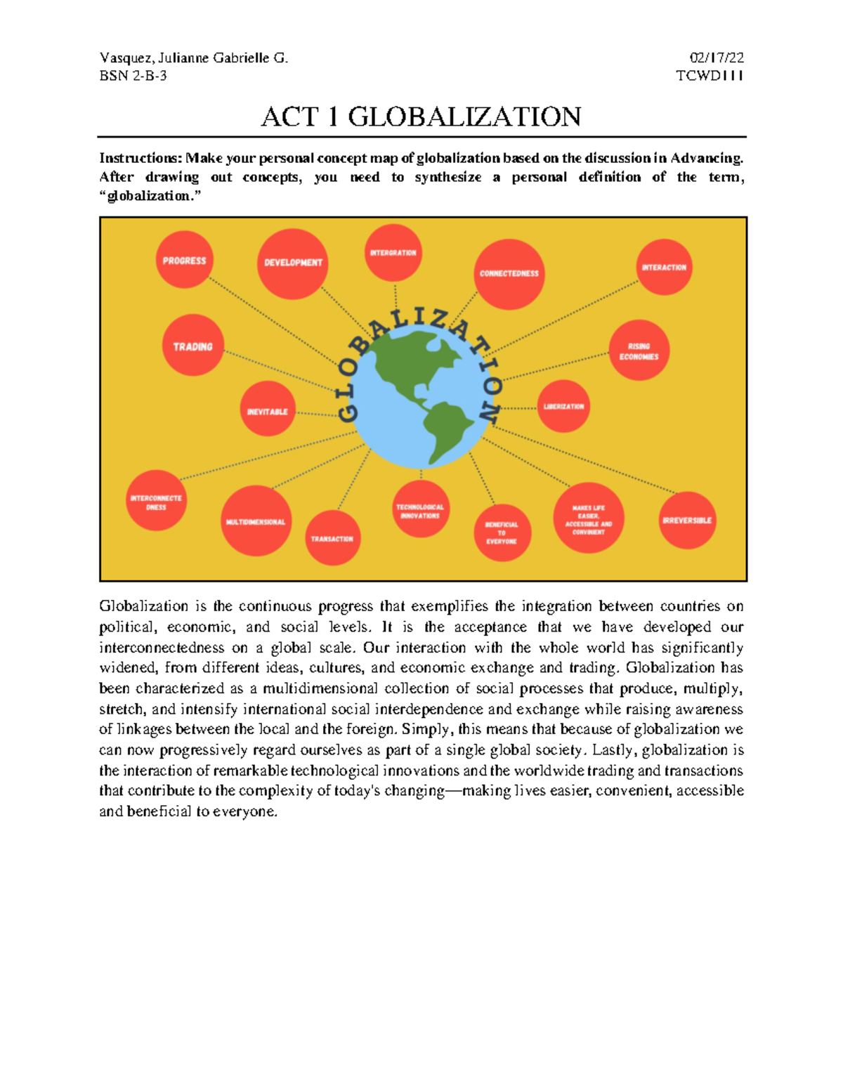 TCWD Globalization - Vasquez, Julianne Gabrielle G. 02/17/ BSN 2-B-3 ...
