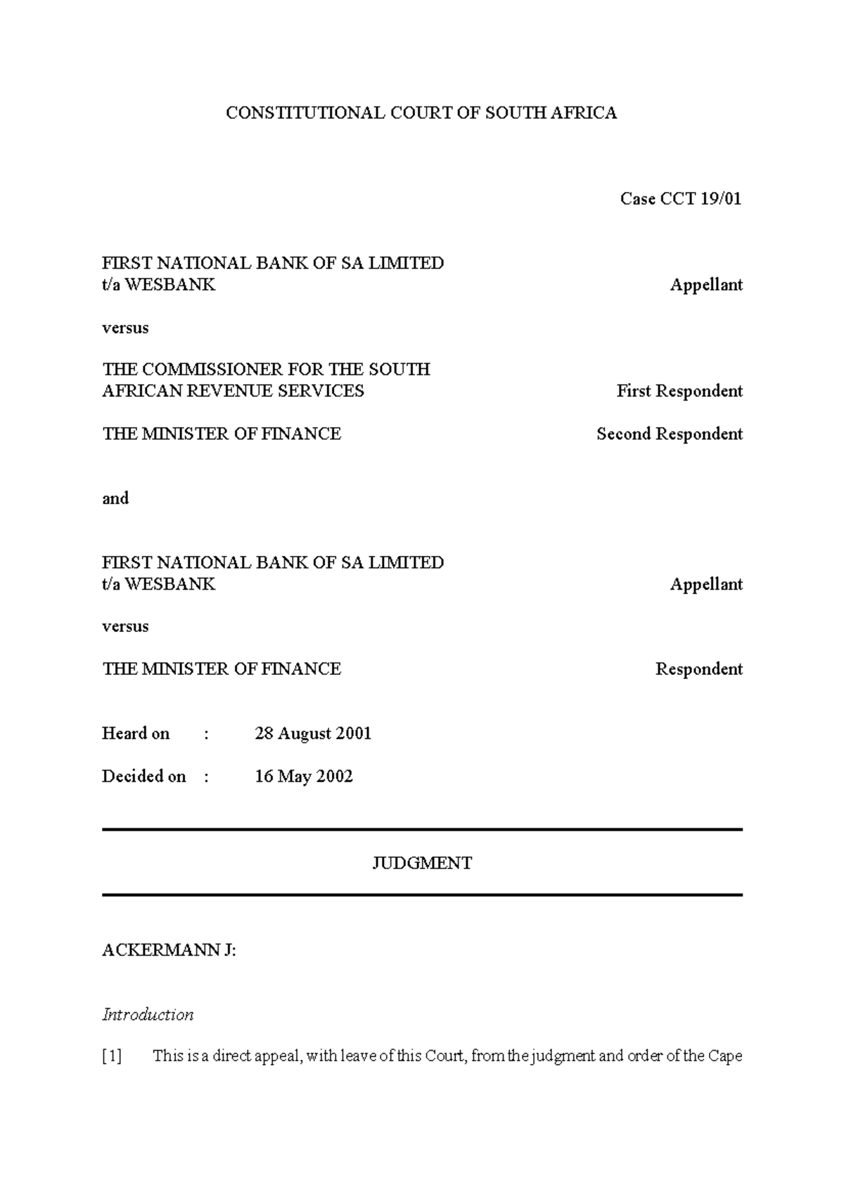 First National Bank of SA Ltd ta Wesbank v Commissioner South African ...