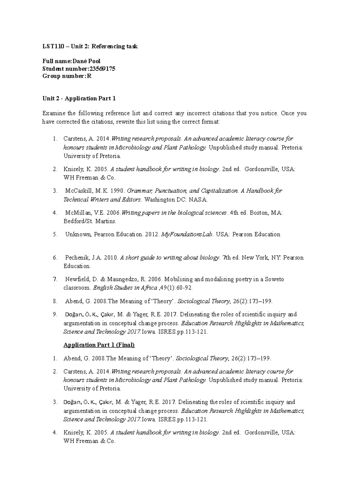 LST 110 - Unit 2 Referencing task - LST110 – Unit 2: Referencing task ...