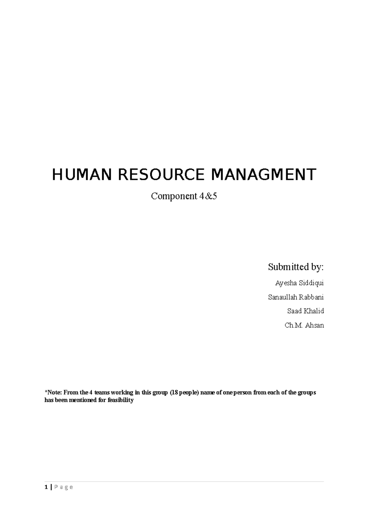 Human resorce management - HUMAN RESOURCE MANAGMENT Component 4 ...