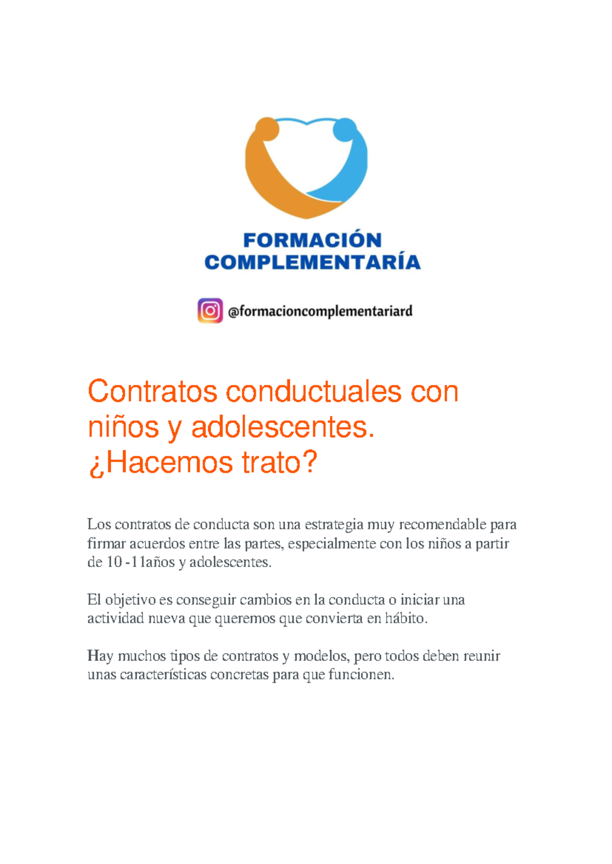 Contratos conductuales con niños y adolescentes. RD - ¿Hacemos trato ...