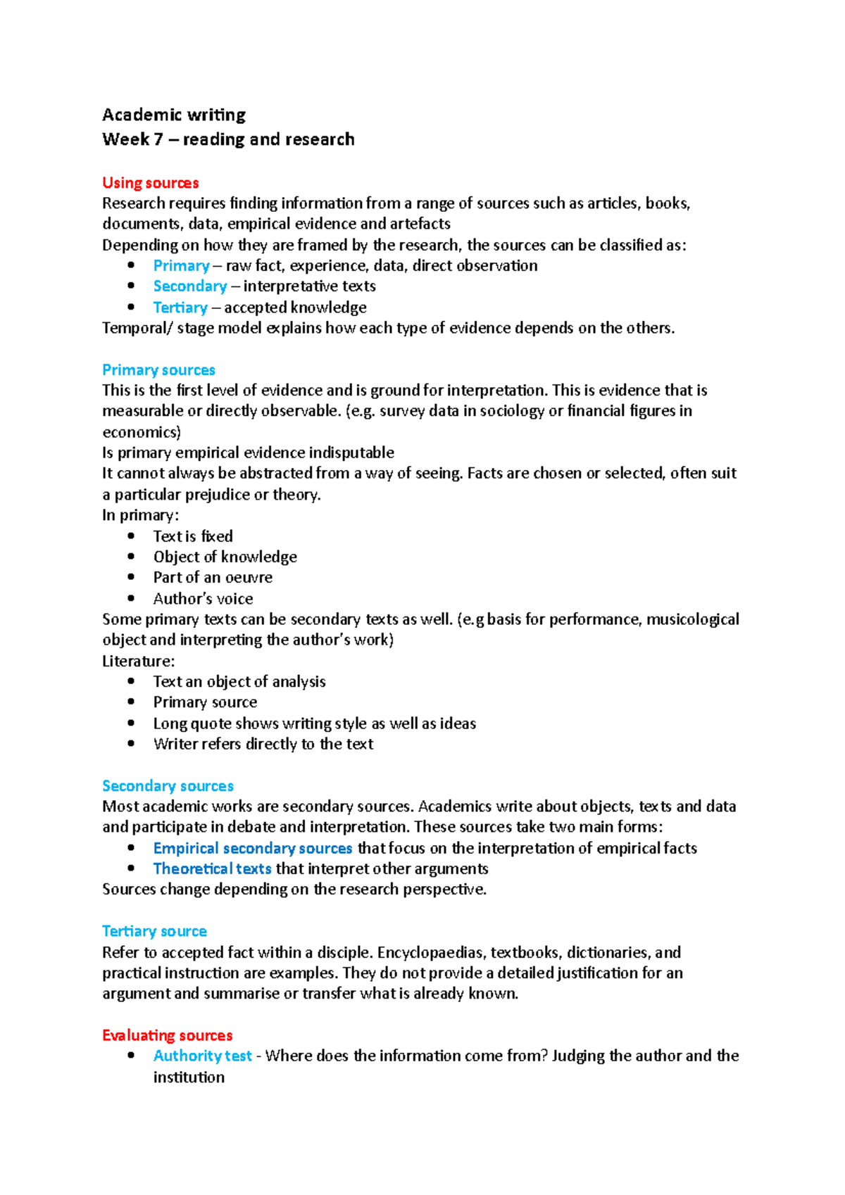 Academic writing w7 - Lecture notes 7 - Academic writing Week 7 ...