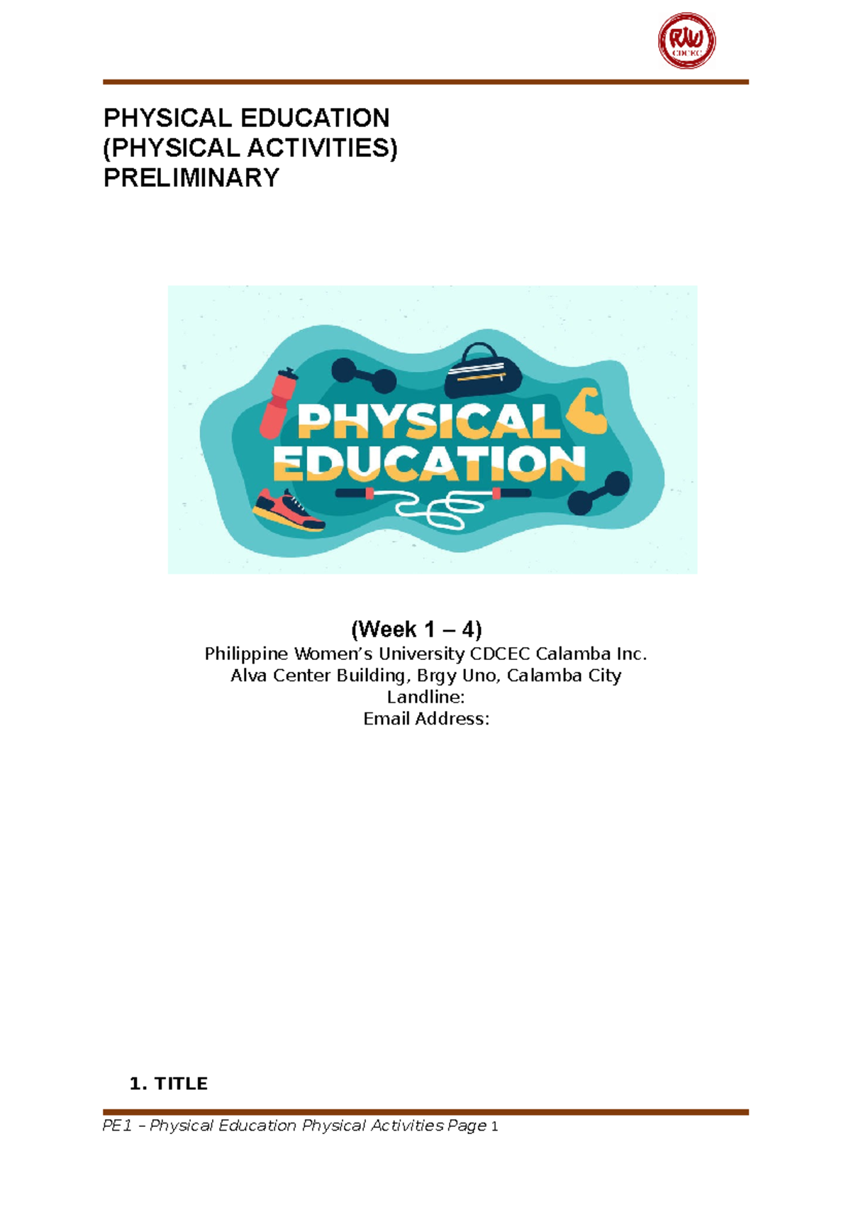 Self Learning Module Physical Education 1 Physical Activities ...