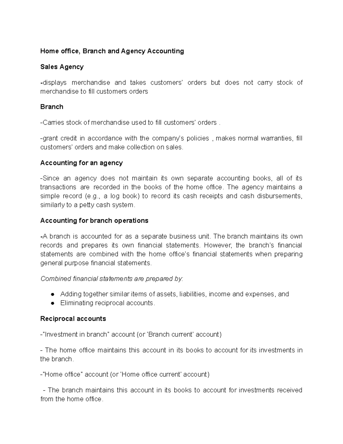 Home office, Branch and Agency Accounting-notes -grant credit in ...