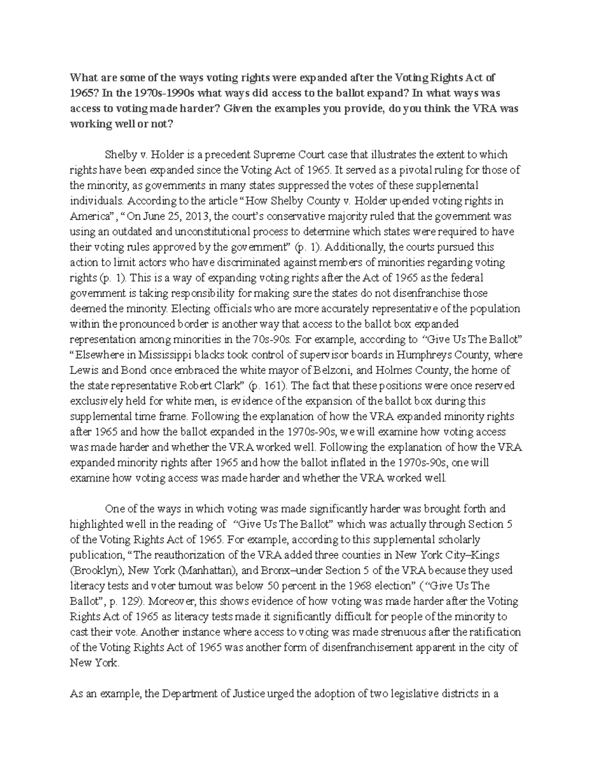 POL 310 Writing Response 8 - What are some of the ways voting rights ...