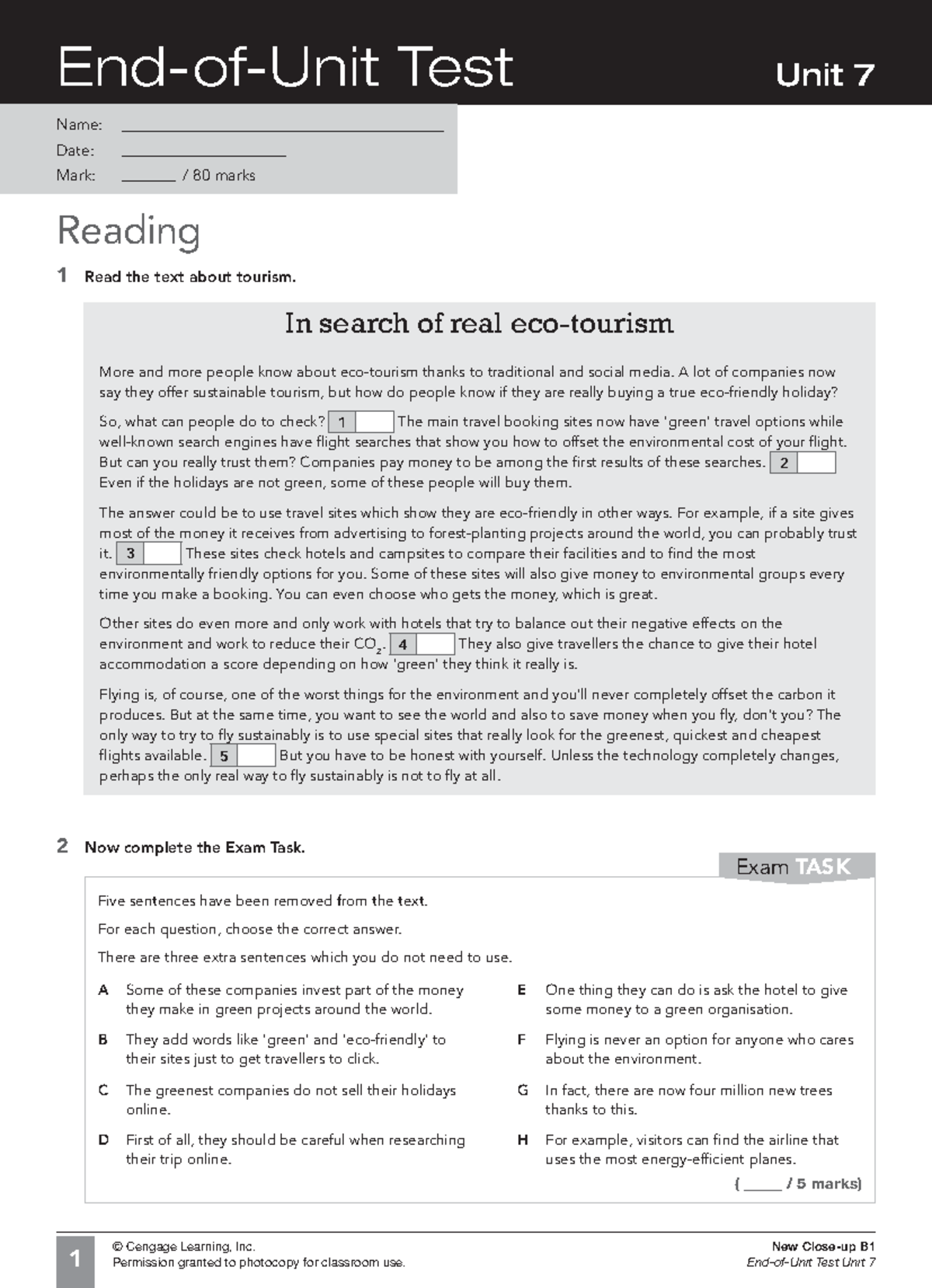 End-of-unit test Unit 7 - ####### © Cengage Learning, Inc. ####### New ...