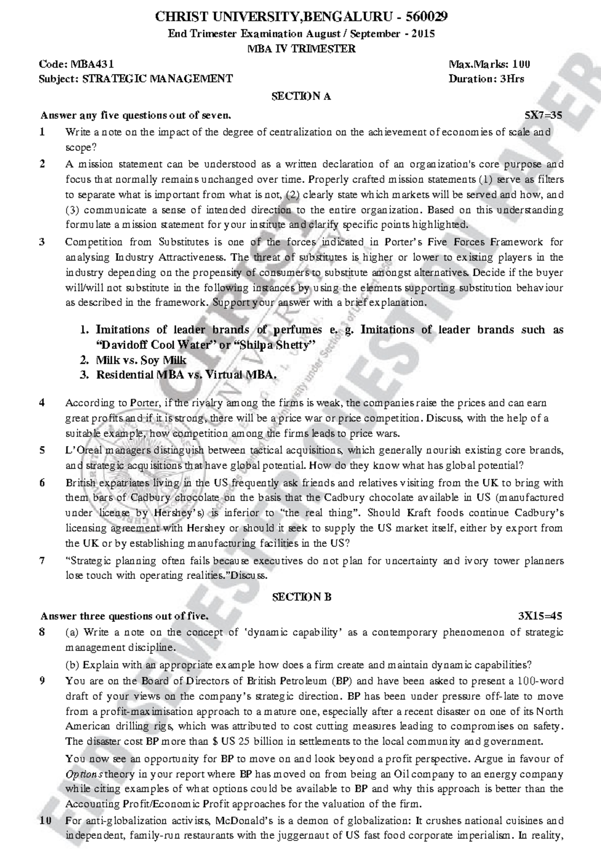 MBA431 - ETE Question Paper ETE Question Paper ETE Question Paper ...