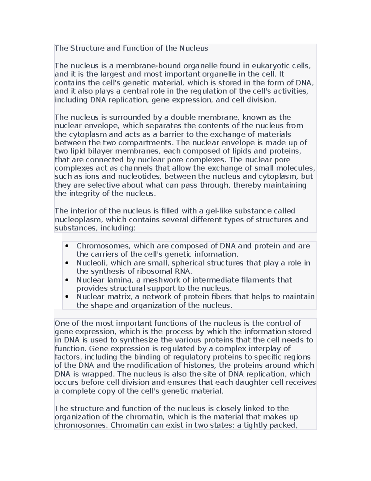 The Structure and Function of the Nucleus - It contains the cell's ...