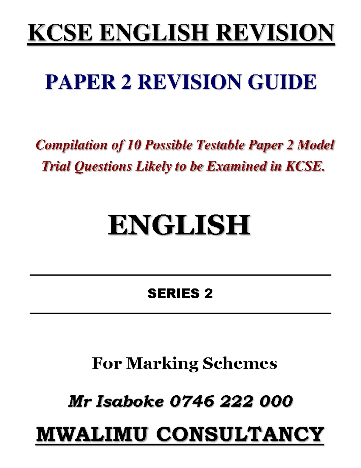 KCSE English PP2 Revision S2 - KCSE ENGLISH REVISION PAPER 2 REVISION ...