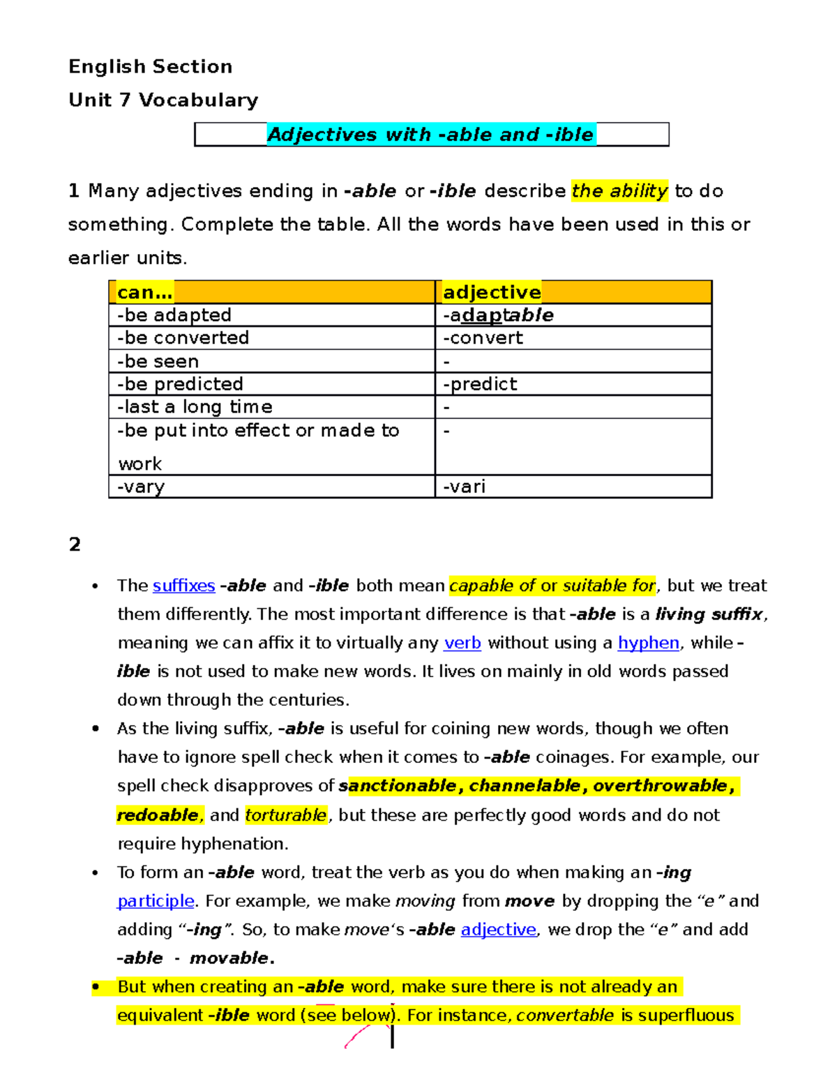 18 March 2022 Unit 7 Adjective With Able Or Ible 2022 English Section