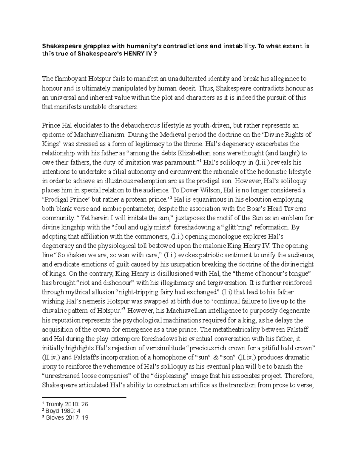 King Henry IV HSC Essay - Shakespeare grapples with humanity’s ...