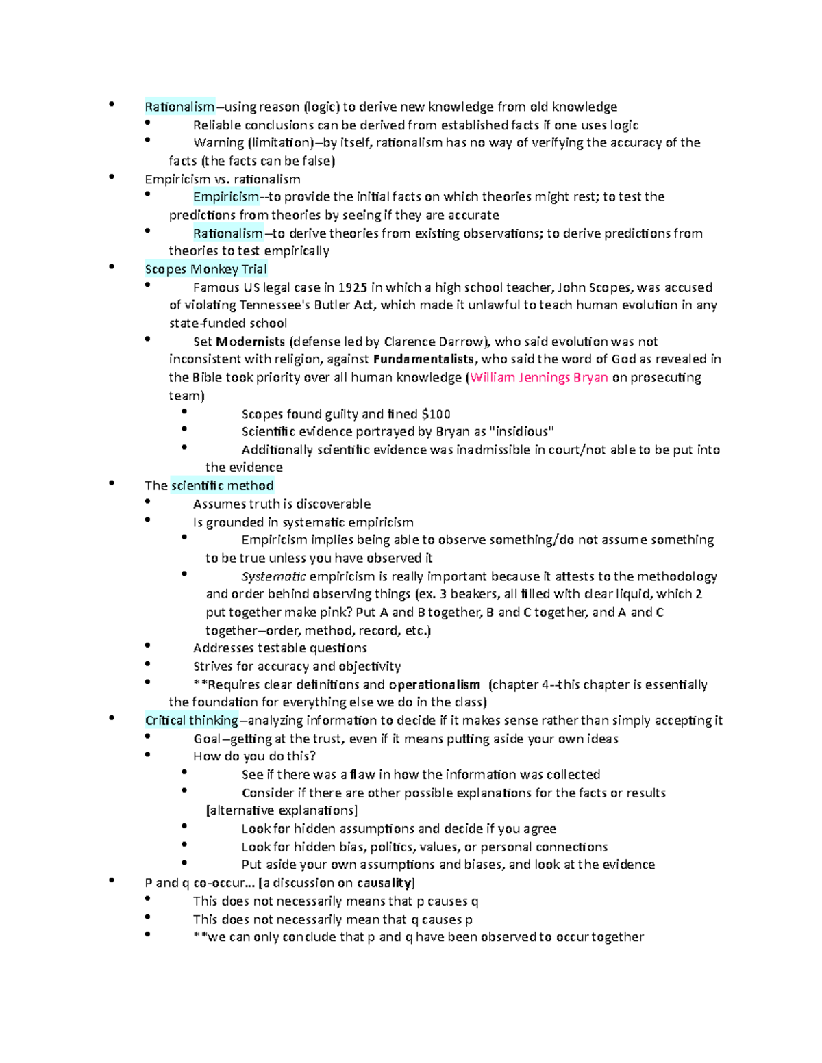Class Notes 2 - Elisabeth Sandberg - Rationalism-using reason (logic ...