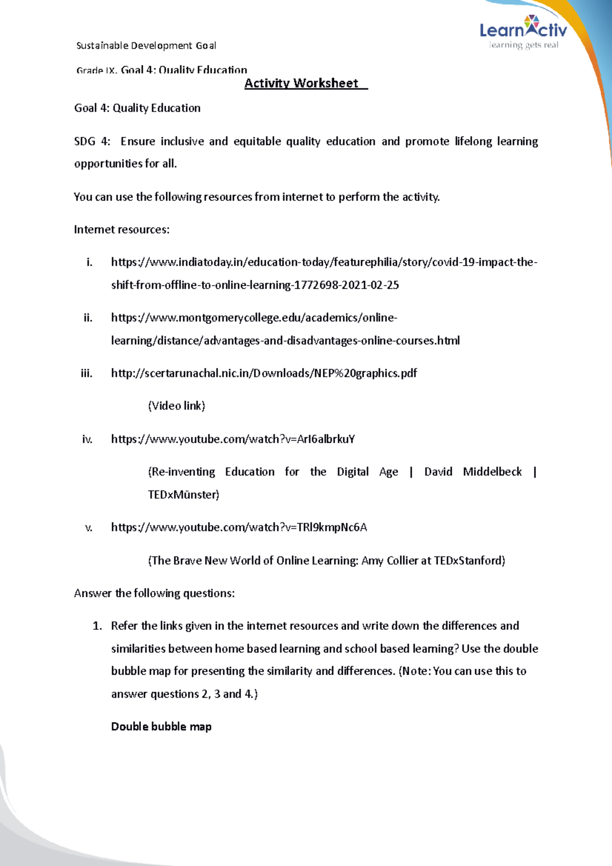 SDG4 G9 Activity Worksheet 16th nov - Activity Worksheet Goal 4 ...