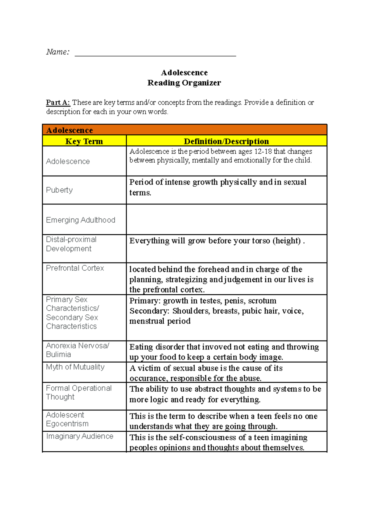 M7 Adolescence Guided Reading Organizer - Name: ____________________________________ Adolescence ...