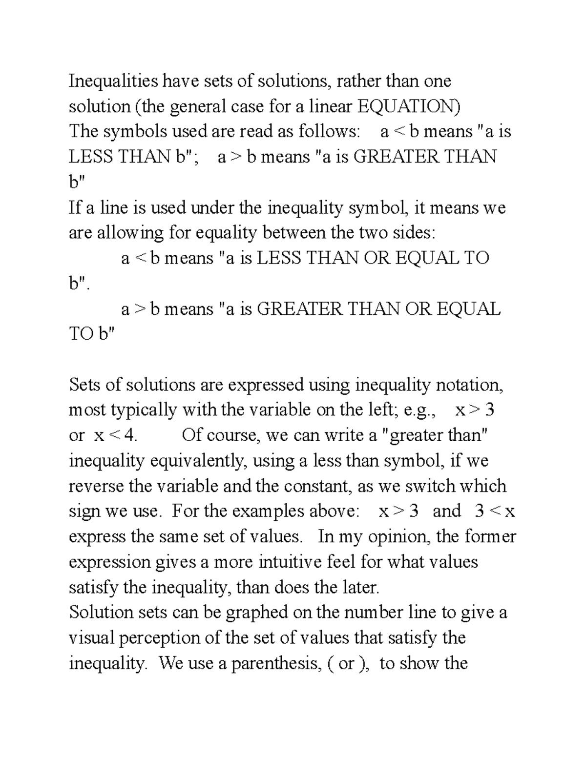 Inequality notes + practice Math 099 Algebra - MATH 099 - Hudson Valley ...
