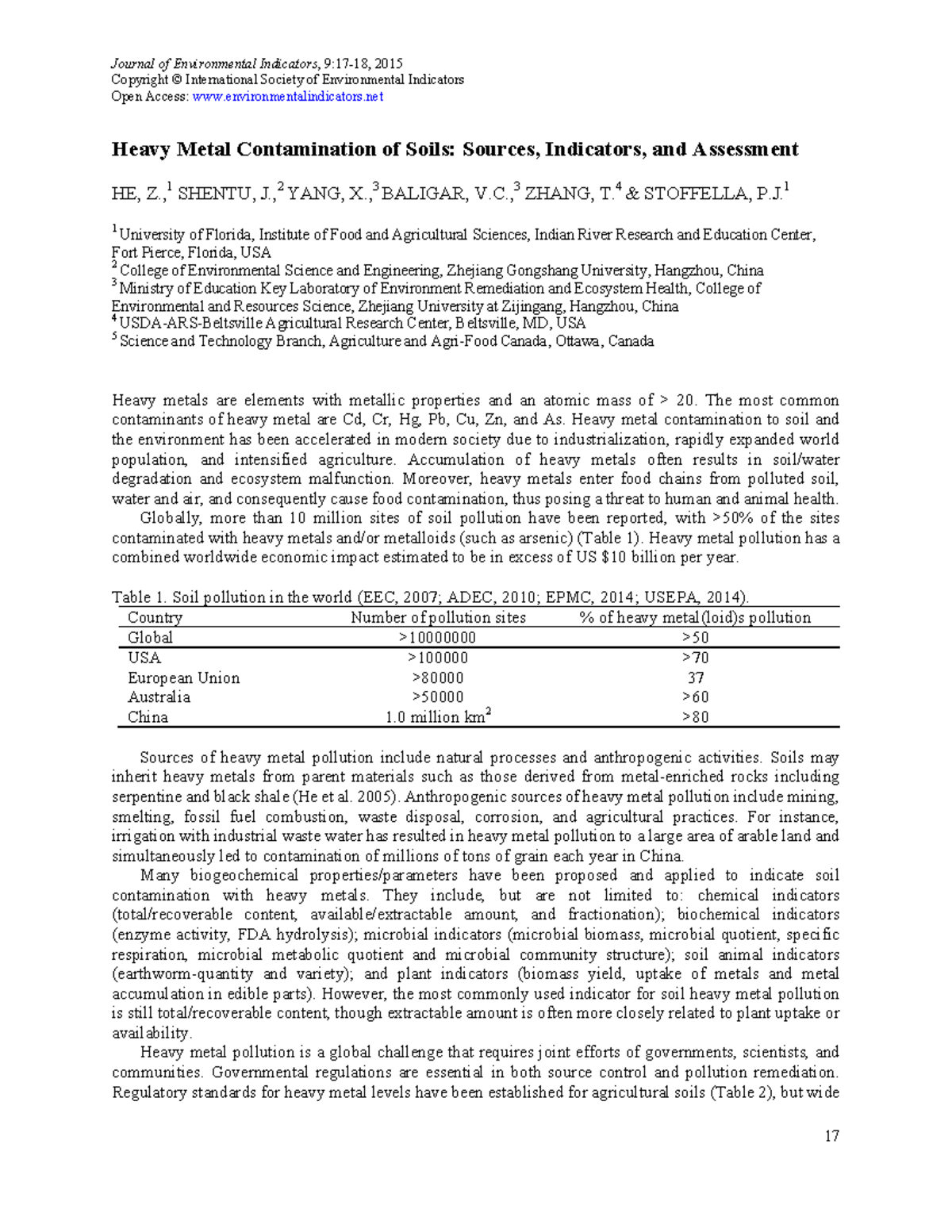 Heavy Metal Contamination of Soils Sources Indicators and Asses ...