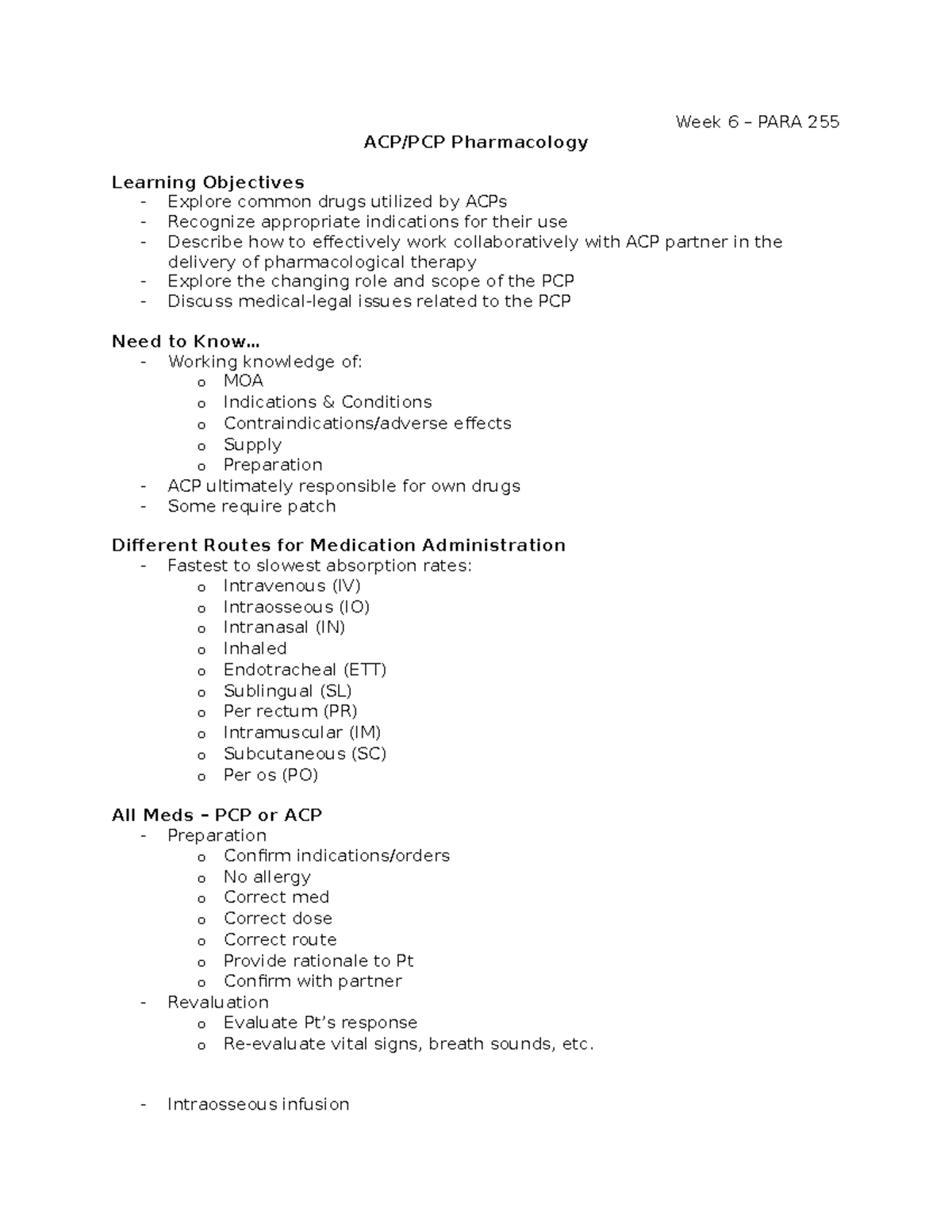 Week 6 - ACP PCP Pharmacology - Week 6 – PARA 255 ACP/PCP Pharmacology ...