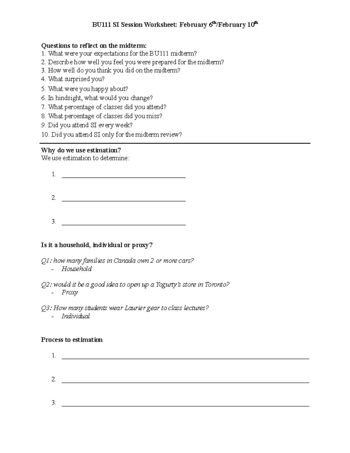 BU111 Worksheet Feb 5&10 - BU111 SI Session Worksheet: February 6th ...