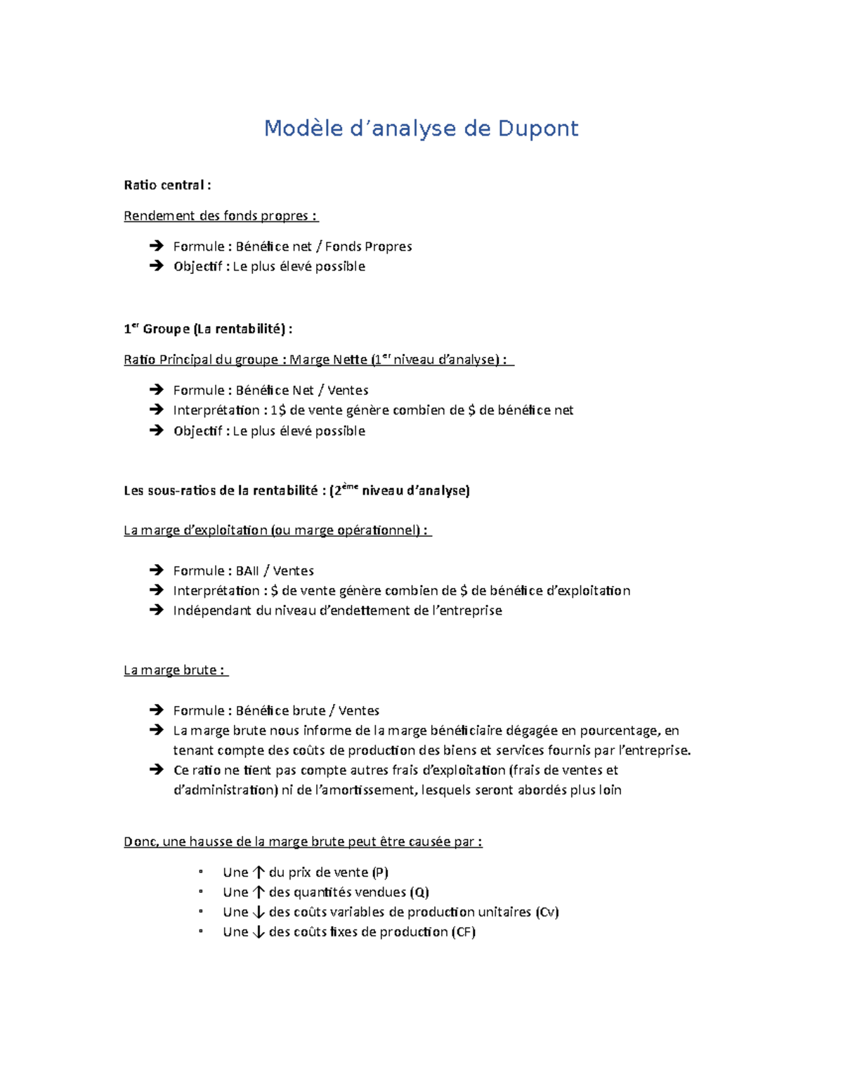 Modèle dupont ratio - Modèle d’analyse de Dupont Ratio central ...