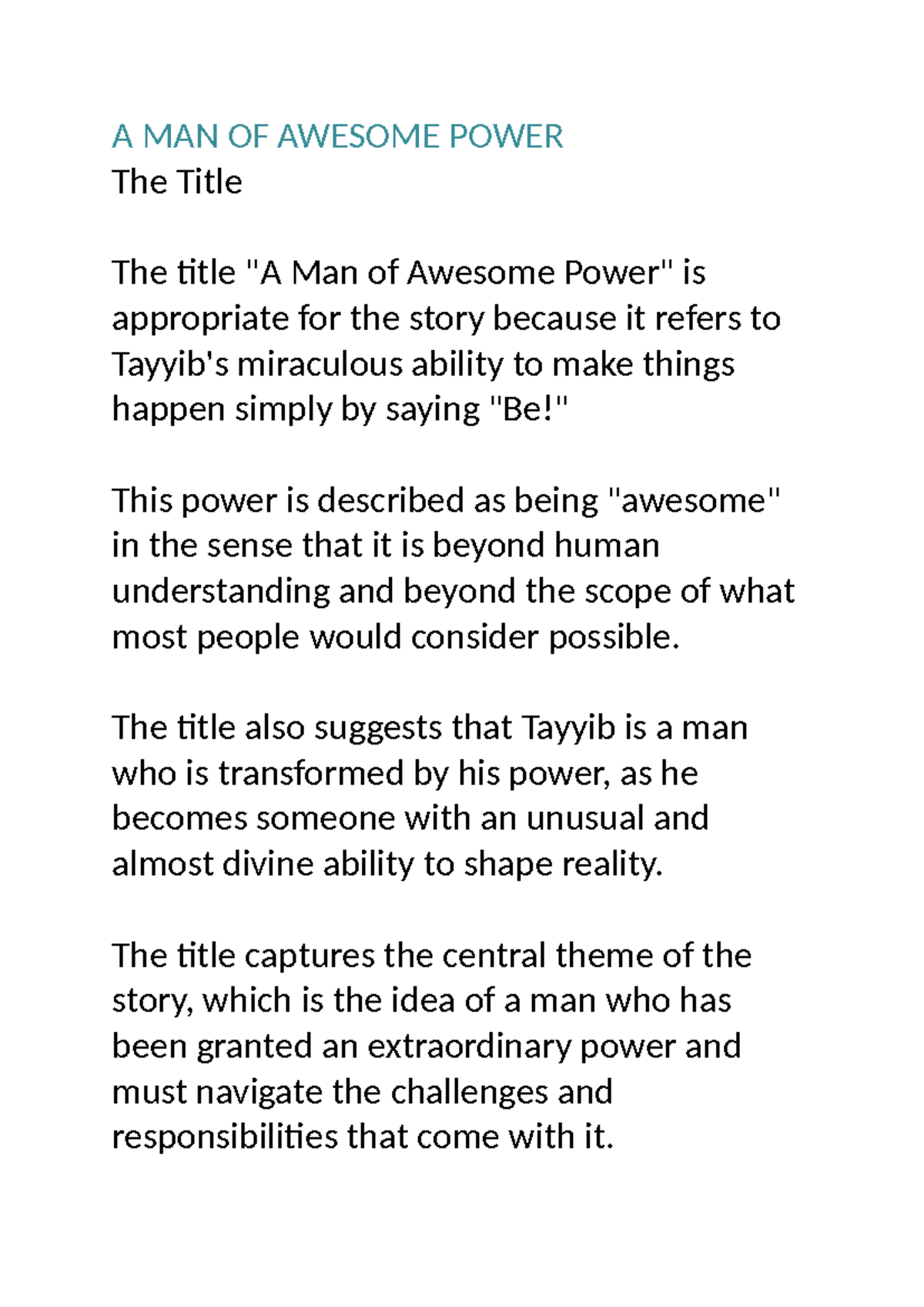 A MAN OF Awesome Power - A MAN OF AWESOME POWER The Title The title "A ...
