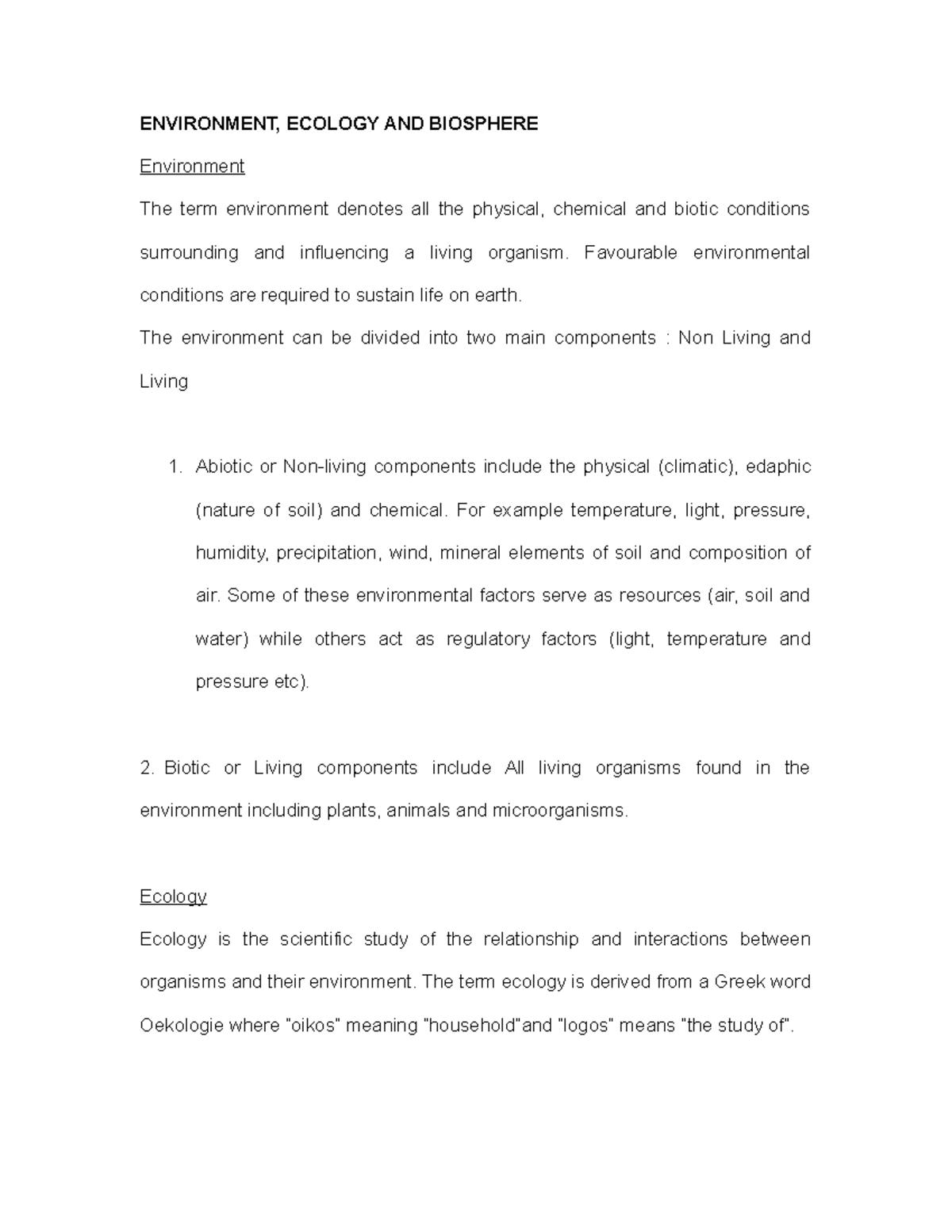 ENVIRONMENT, ECOLOGY AND BIOSPHERE - ENVIRONMENT, ECOLOGY AND BIOSPHERE ...