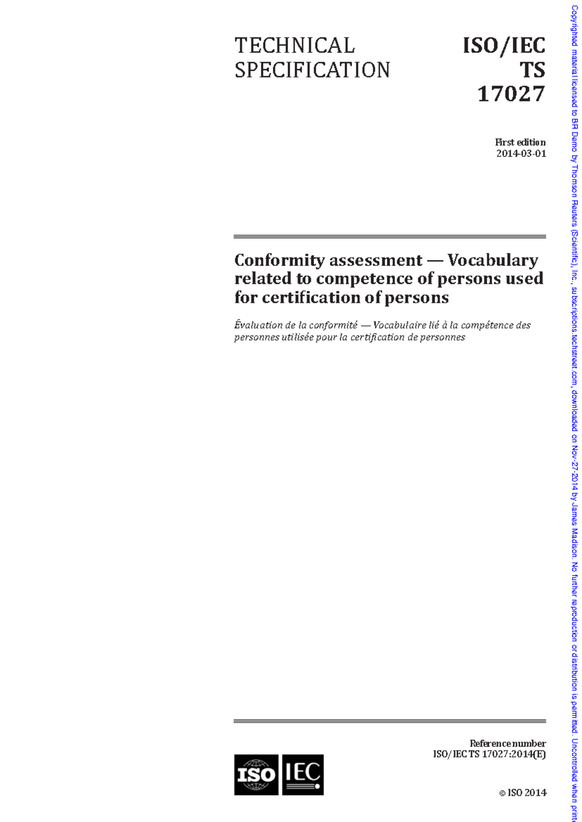 ISO-IEC 17027 - ISO 17020 - Conformity assessment — Vocabulary related to competence of persons ...