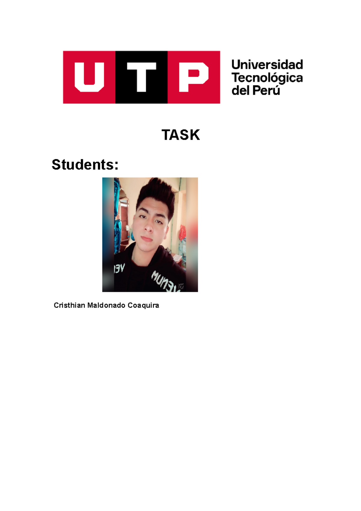 TASK week7 - tarea - TASK Students: Cristhian Maldonado Coaquira ANGEL ...