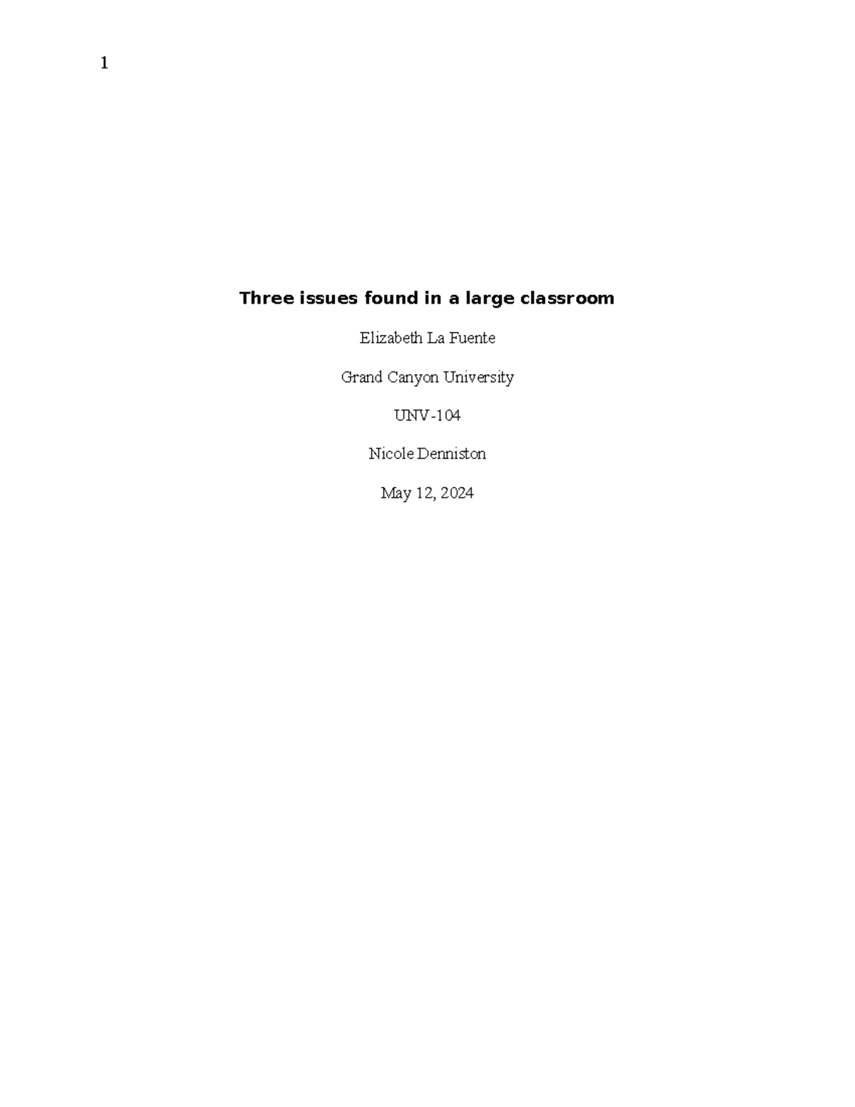 Three issues found in a large classroom final draft - Three issues ...