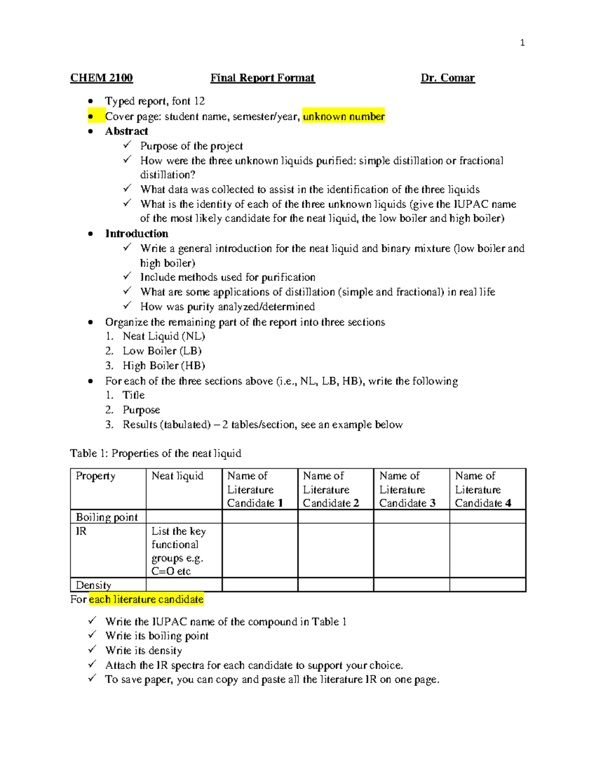 Final Report Format - Comar Typed report, font 12 Cover page: student ...