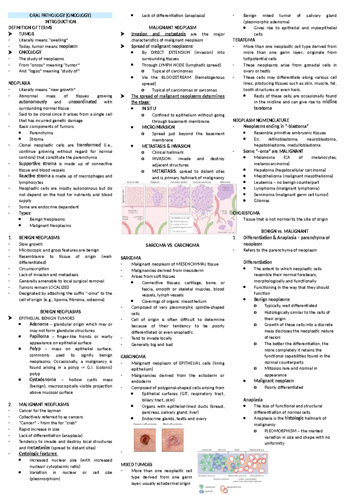 ORAL Pathology 2 Prelims Reviewer - ORAL PATHOLOGY (ONCOLOGY ...