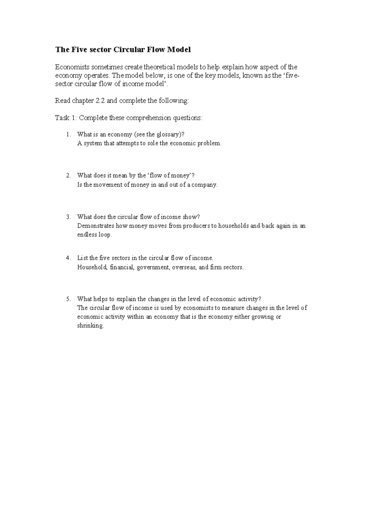 3 Five sector Circular Flow Model - The Five sector Circular Flow Model ...