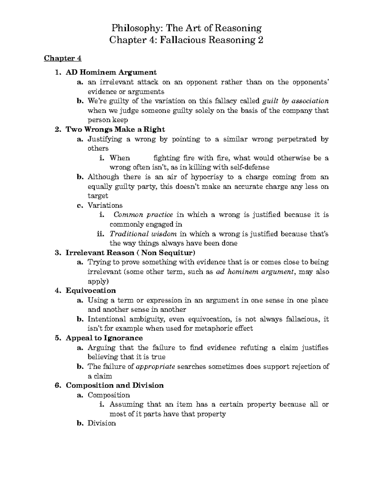 Chapter 4 Fallacious Reasoning 2 - Philosophy: The Art of Reasoning ...