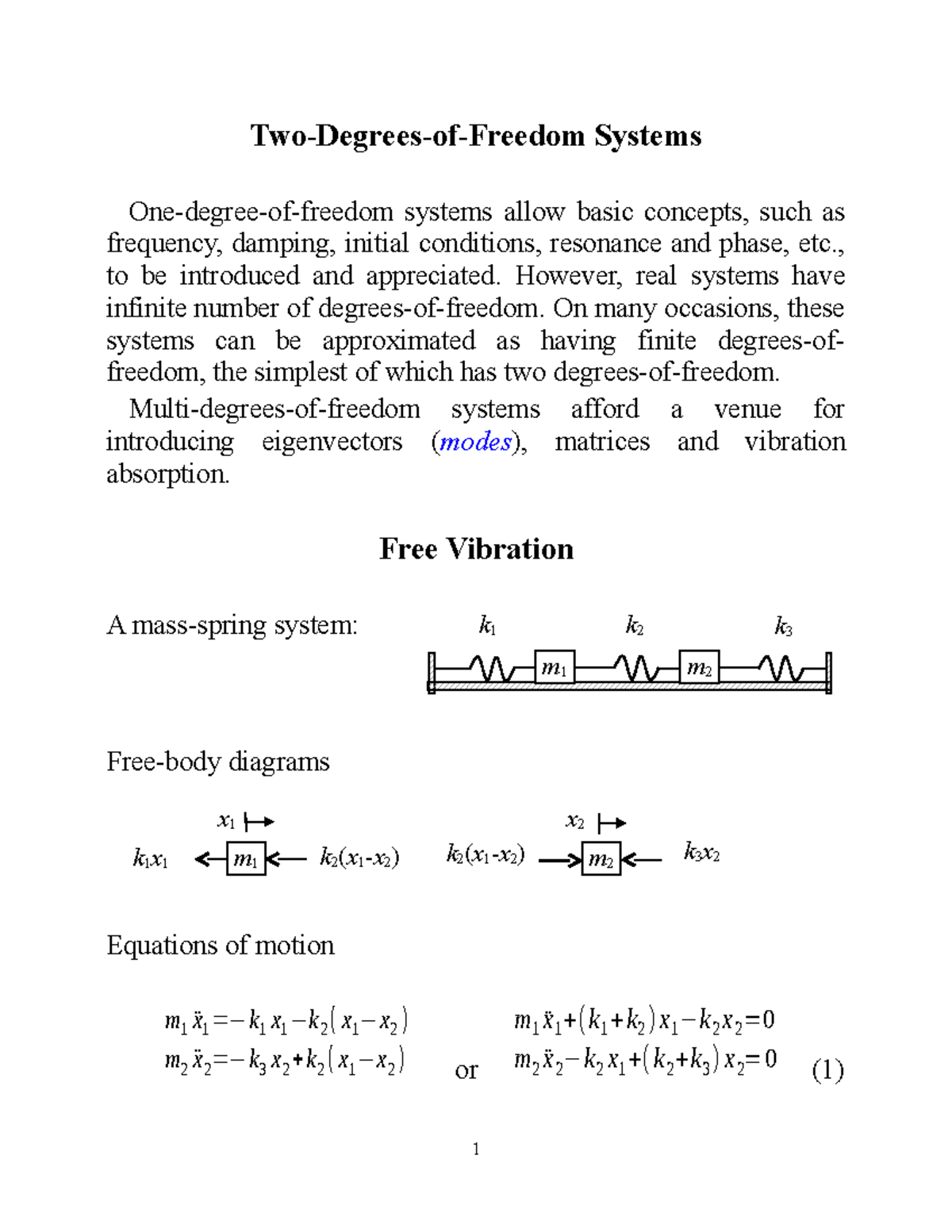 MECH303 2008-2009 Lecture Notes - Two Degrees-of-Freedom Systems - Two ...