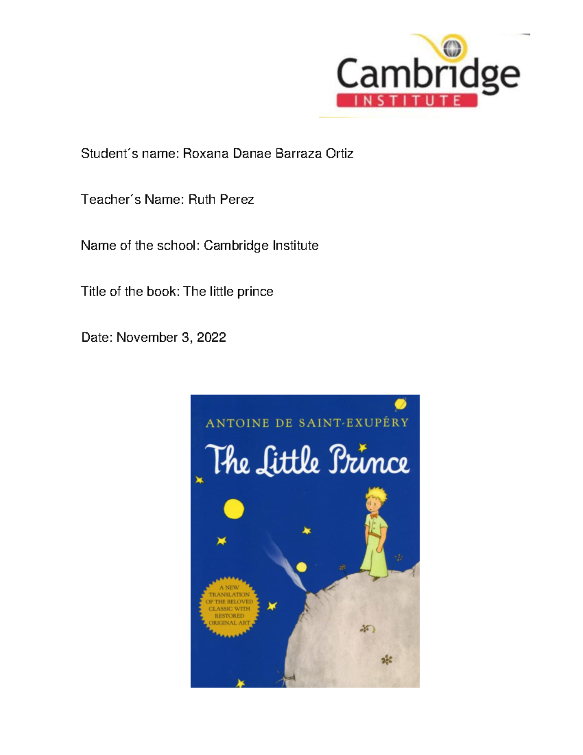 The Little Prince - fefe - Student ́s name: Roxana Danae Barraza Ortiz ...