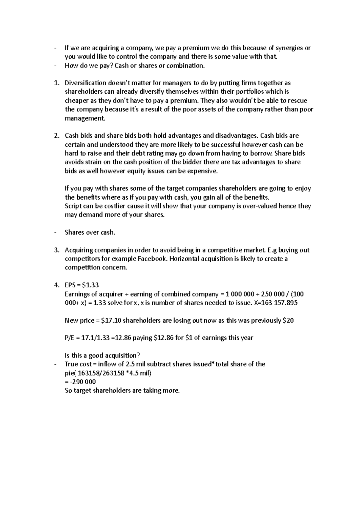 Tute 9 - Tutorial answers - If we are acquiring a company, we pay a ...