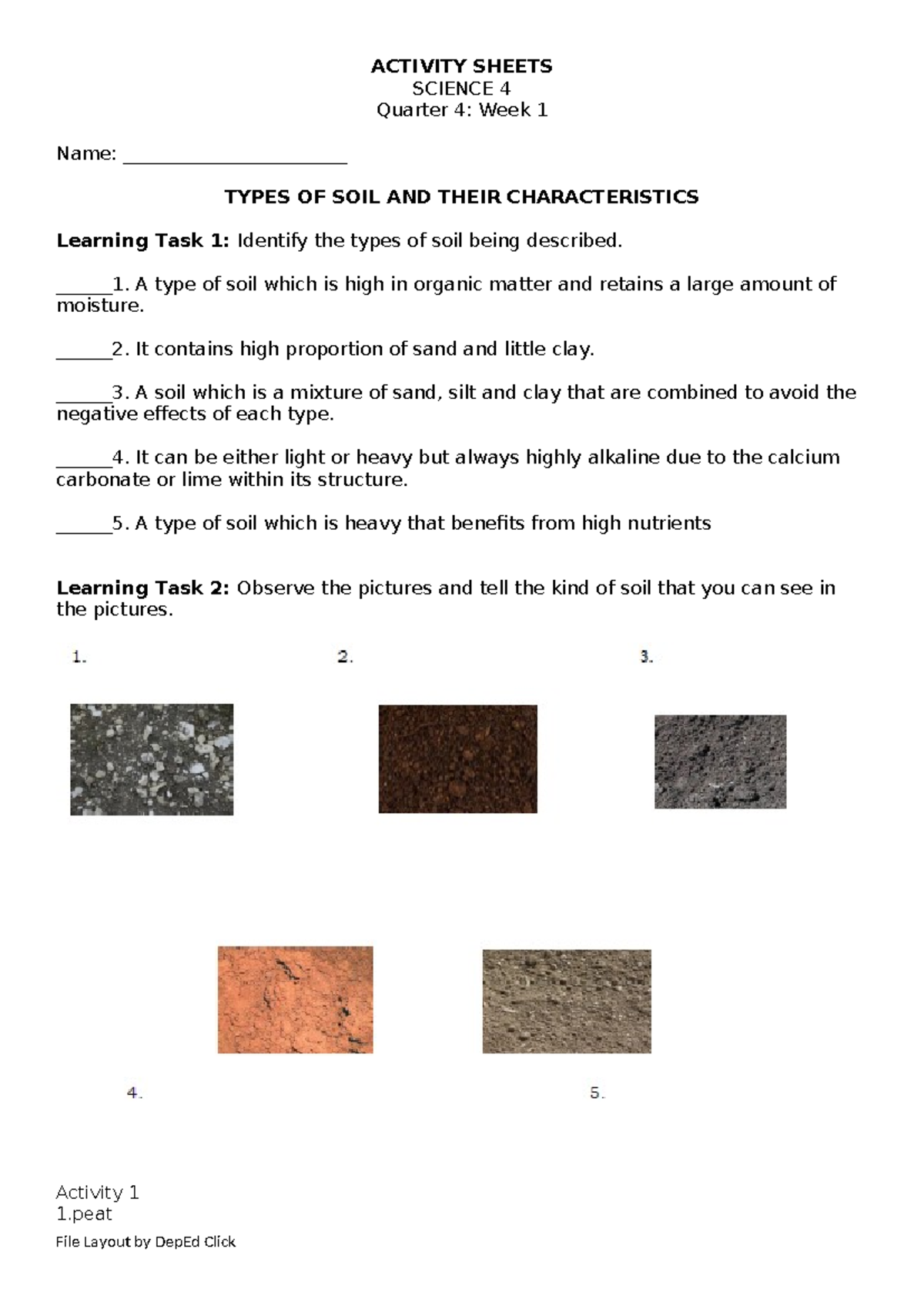 Science 4 Activity Sheet Q4 W1 - ACTIVITY SHEETS SCIENCE 4 Quarter 4 ...