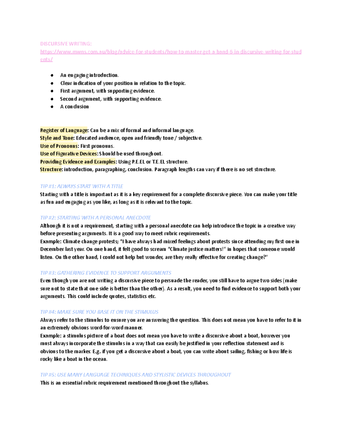 Study - DISCURSIVE WRITING: - Studocu