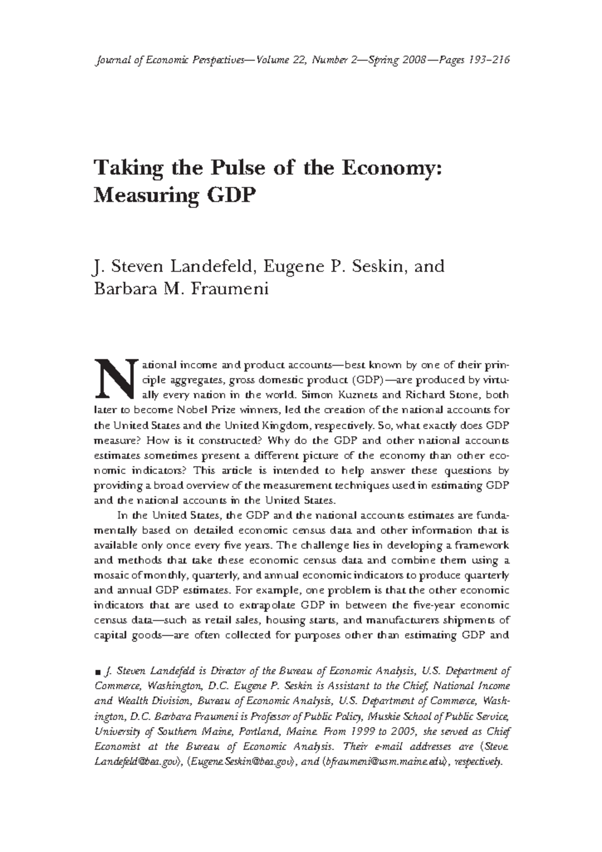 Financial Economics: Taking the Pulse of the Economy by Measuring the ...