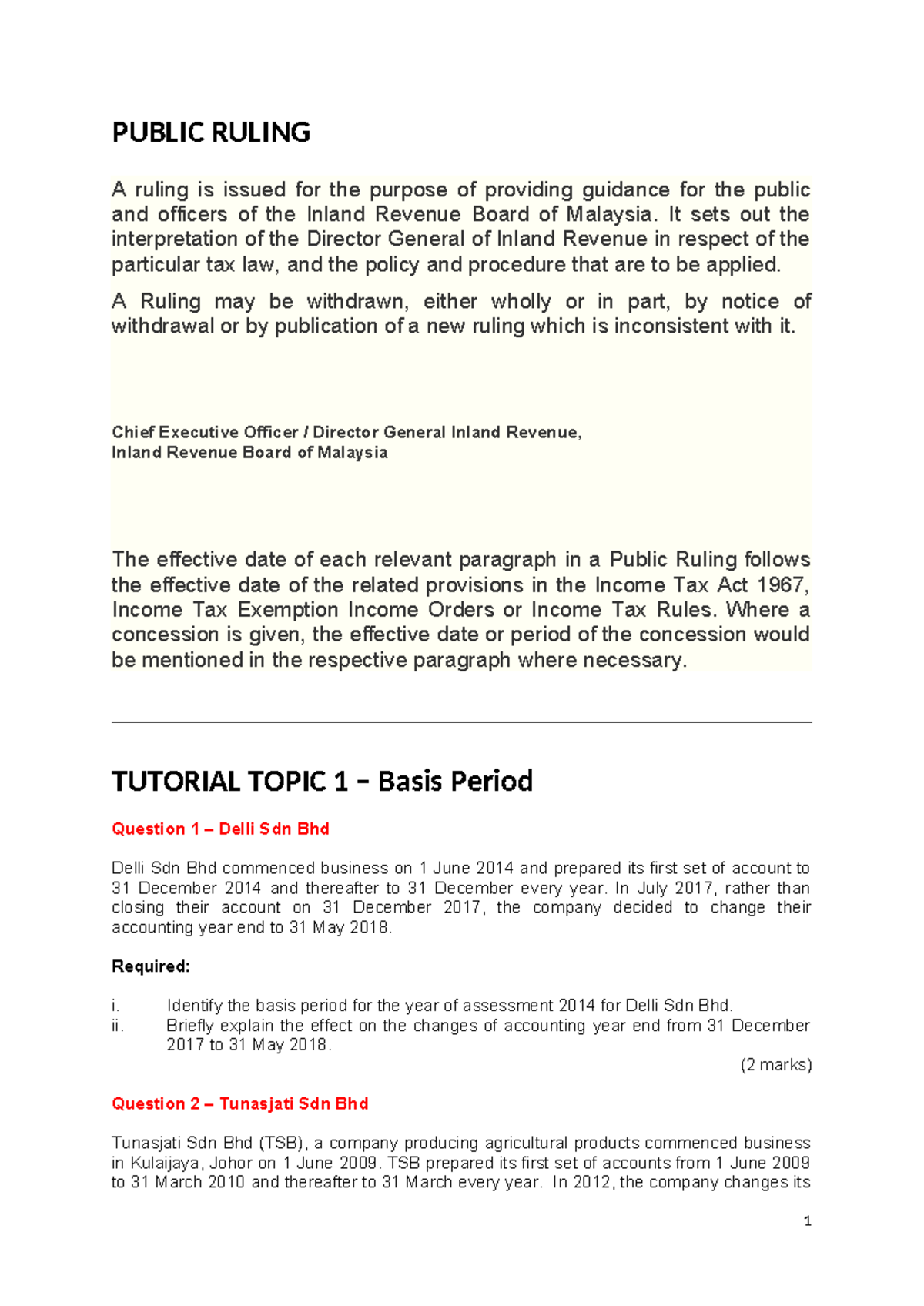 Tax 517 excercise - do as your priority - PUBLIC RULING A ruling is ...